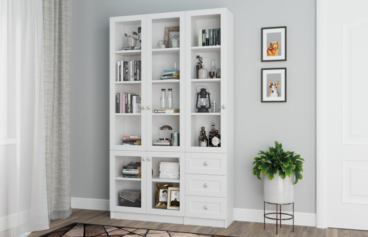 Библиотека Билли-41 Белый для документов для книг для обуви для одежды для посуды пятидверный 120*202*30