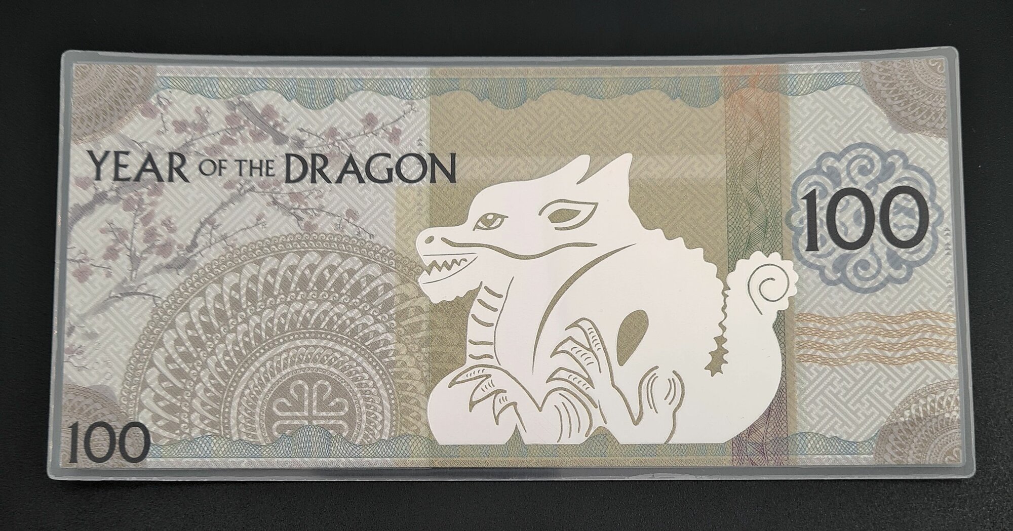 Серебряная банкнота Монголия "Год дракона", 100 тугриков, 2024 год, упаковка 1 шт