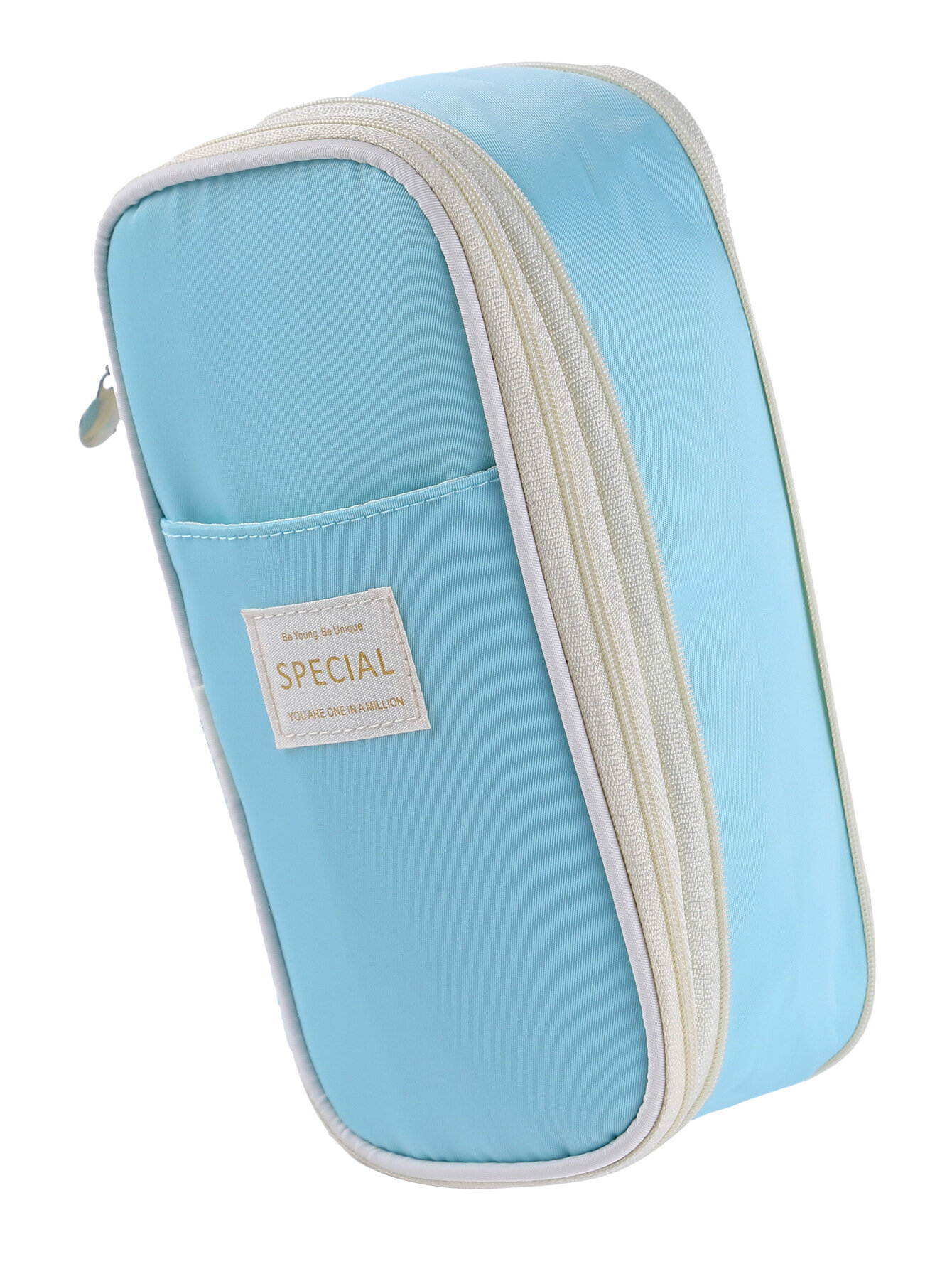 Пенал "Macaron", небесно-голубой, выдвижной, двойной замок, холщовый