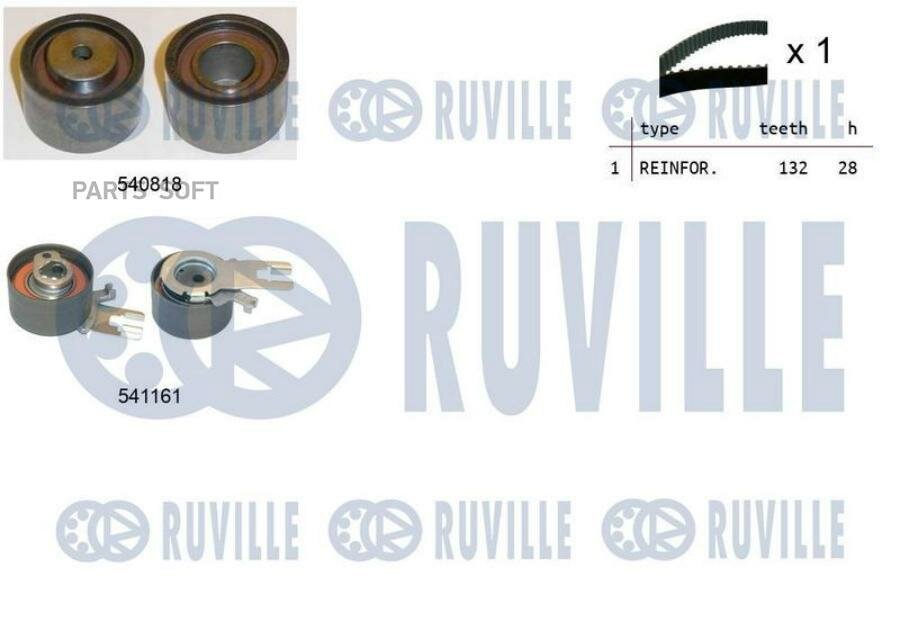 550326 RUVILLE Комплект ГРМ VOLVO S80, XC70, XC90 2,0-2,4D (ролик 2шт+ремень 132x28)