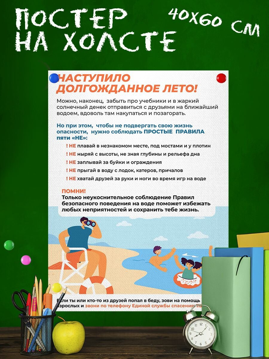 Обучающий постер-плакат для школы Безопасность ребенка на воде ОБЖ (3) 40х60 см