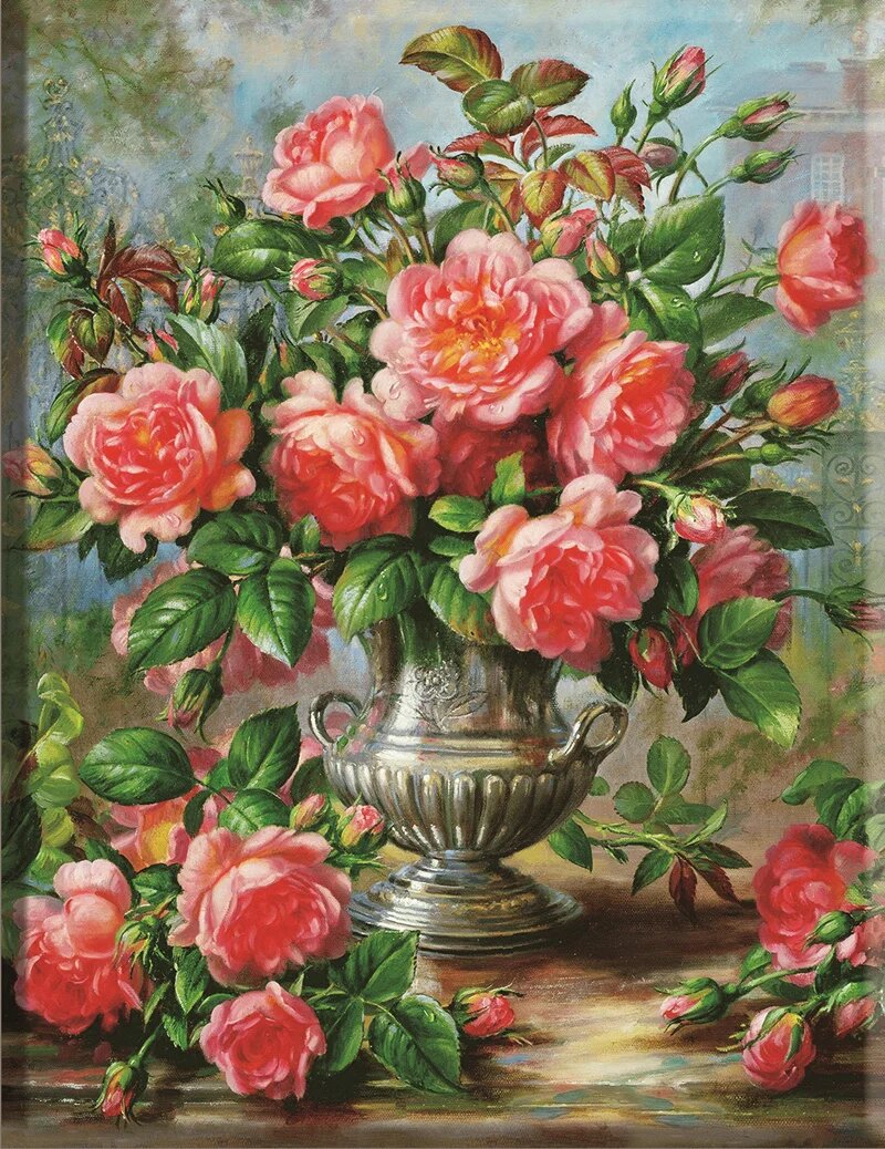 HUACAN набор для вышивки крестом цветы хлопок 14CT 30x40cm, 11CT white canvas