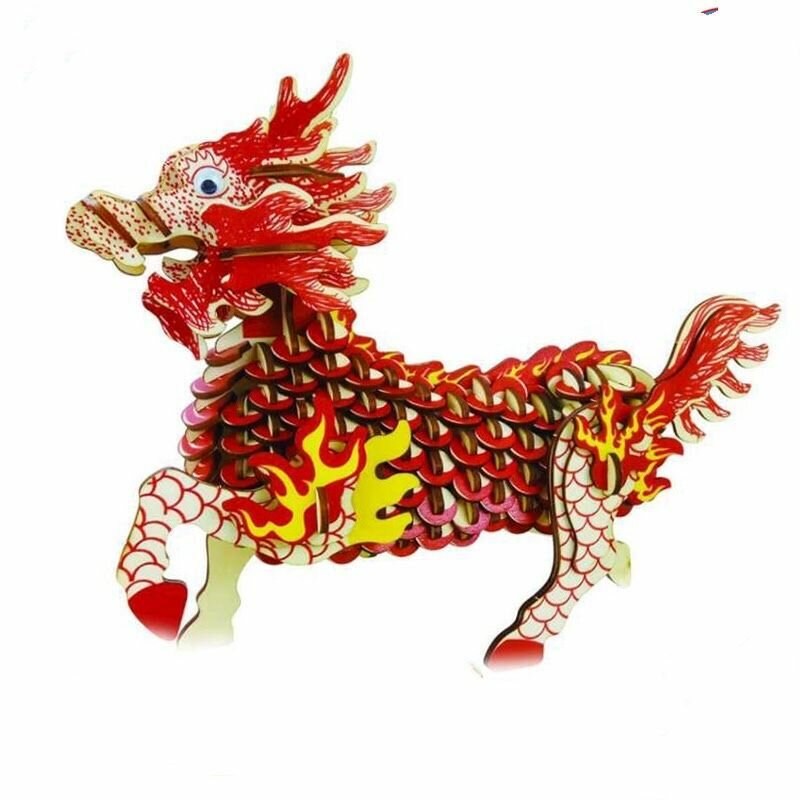 QY-057 Деревянный конструктор Rokr Цилинь - мифическое животное