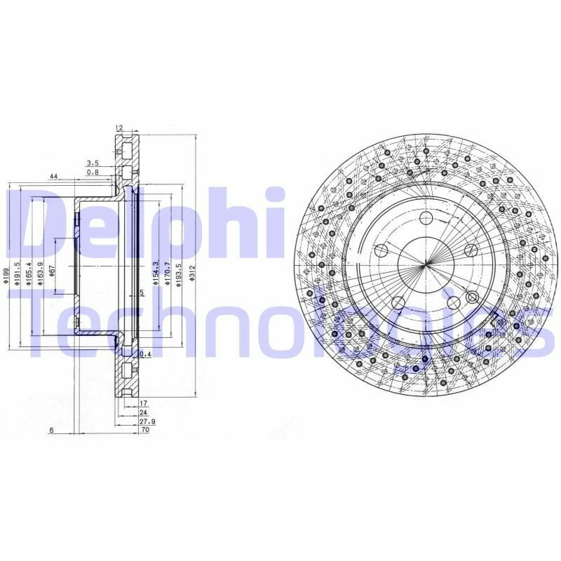 Диск тормозной вентилируемый для автомобиля Mercedes Benz, DELPHI BG3828 (2 шт.)