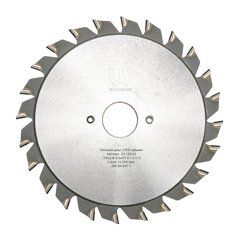 Диск пильный с PCD зубьями (120x2.8-3.6x20 мм; Z=12+12 шт) WOODWORK 20.120.24
