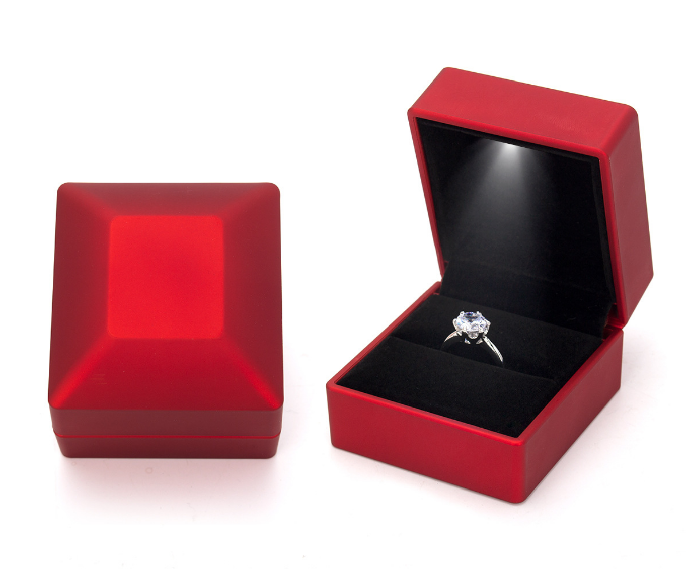 Футляр для кольца и сережек с подсветкой, подарочная коробка, красный