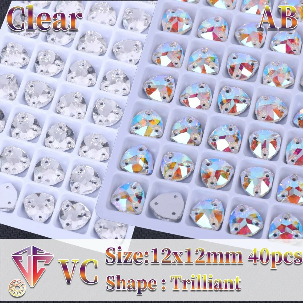 Пришивные стразы Crystal, разные формы Crystal AB, Tril.12x12mm40pcs