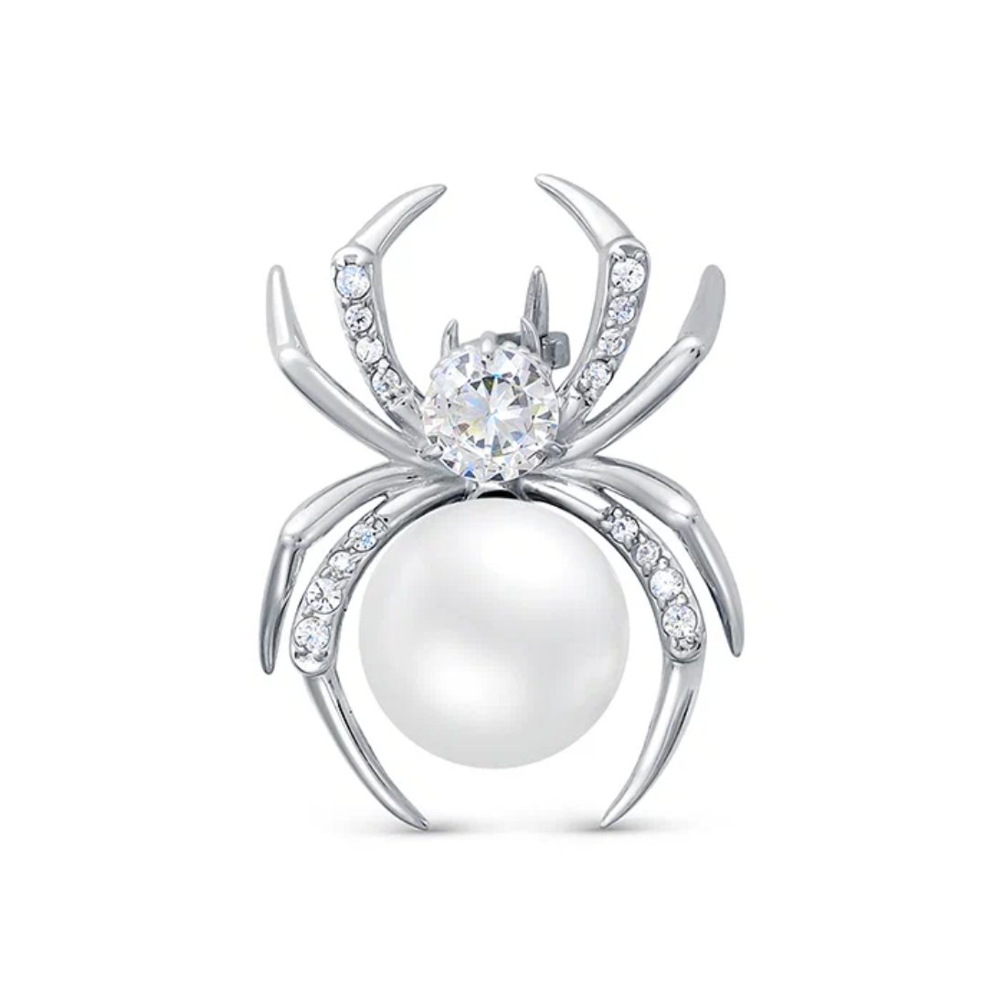 Брошь, серебро, 925 проба, родирование, жемчуг культивированный, фианит