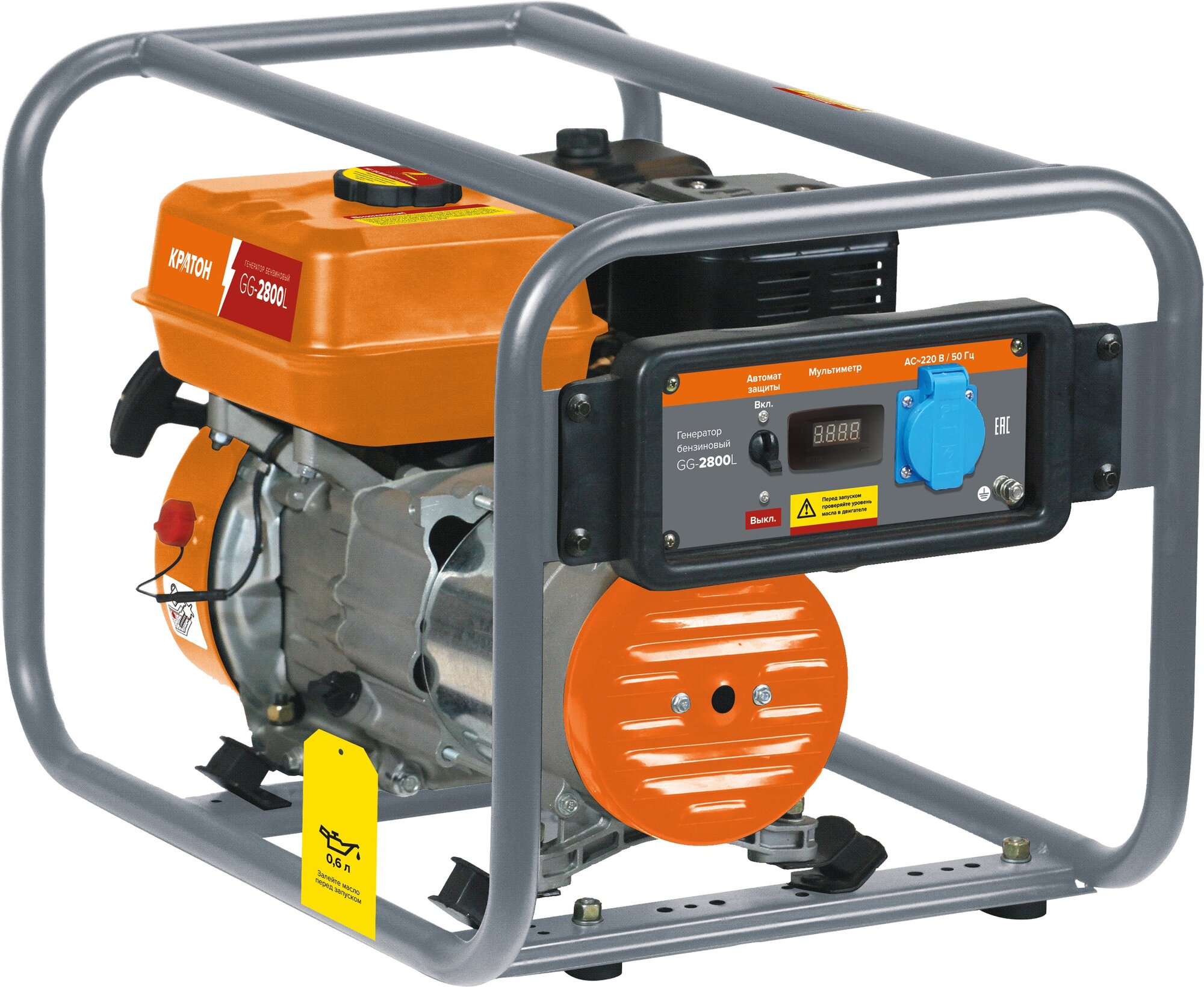 Генератор Кратон GG-2800L LT168F-1, мощность 2600Вт, время непрерывной работы 3ч