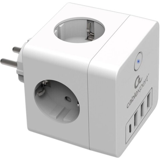 Сетевой фильтр Cablexpert Cube, 4 розетки, 3хUSB, 1xType-C PD, белый, коробка