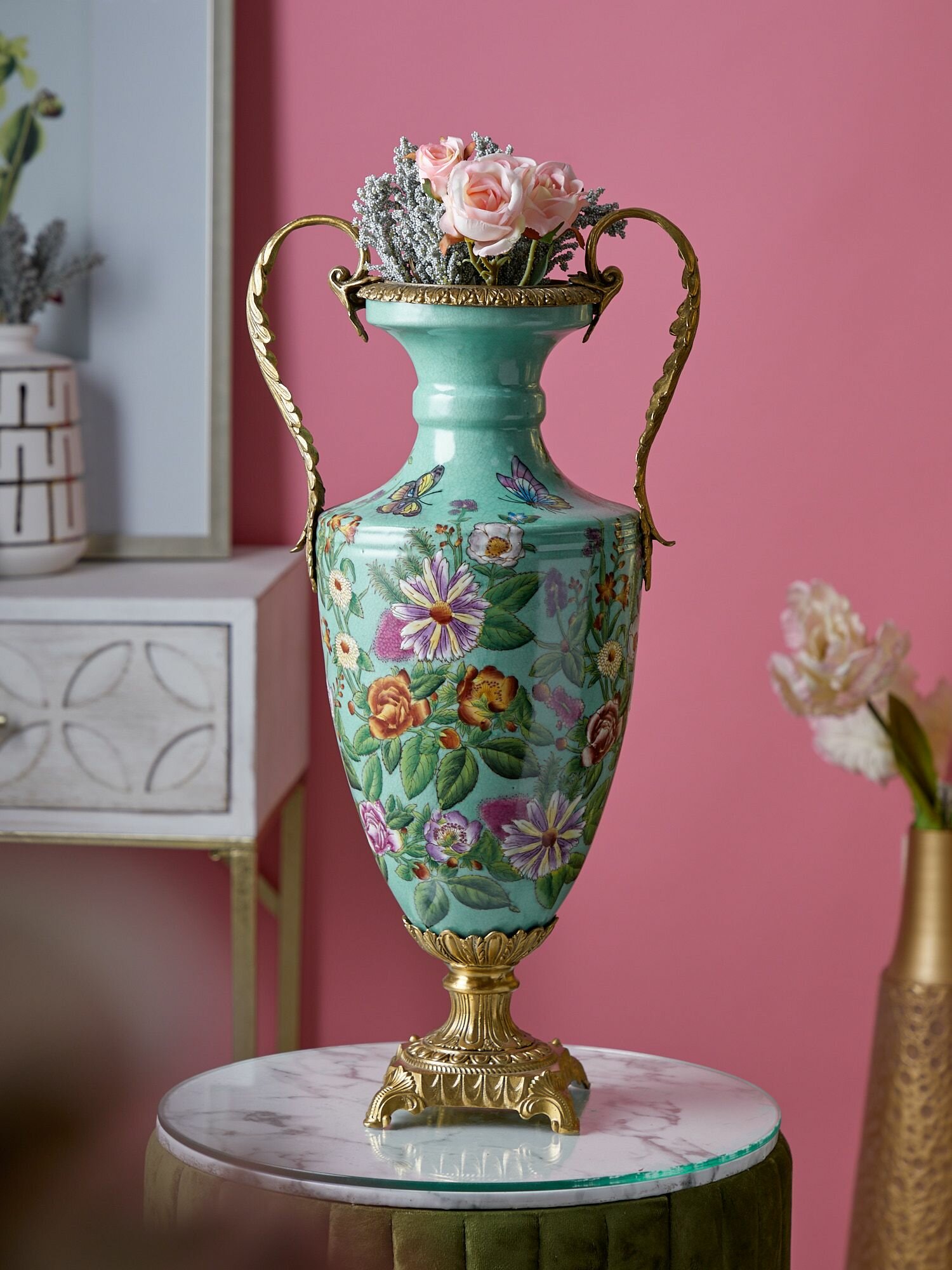 J872HC/HLD1573 Ваза с ручками 28х19х55см, Фарфор, бронза, Glasar