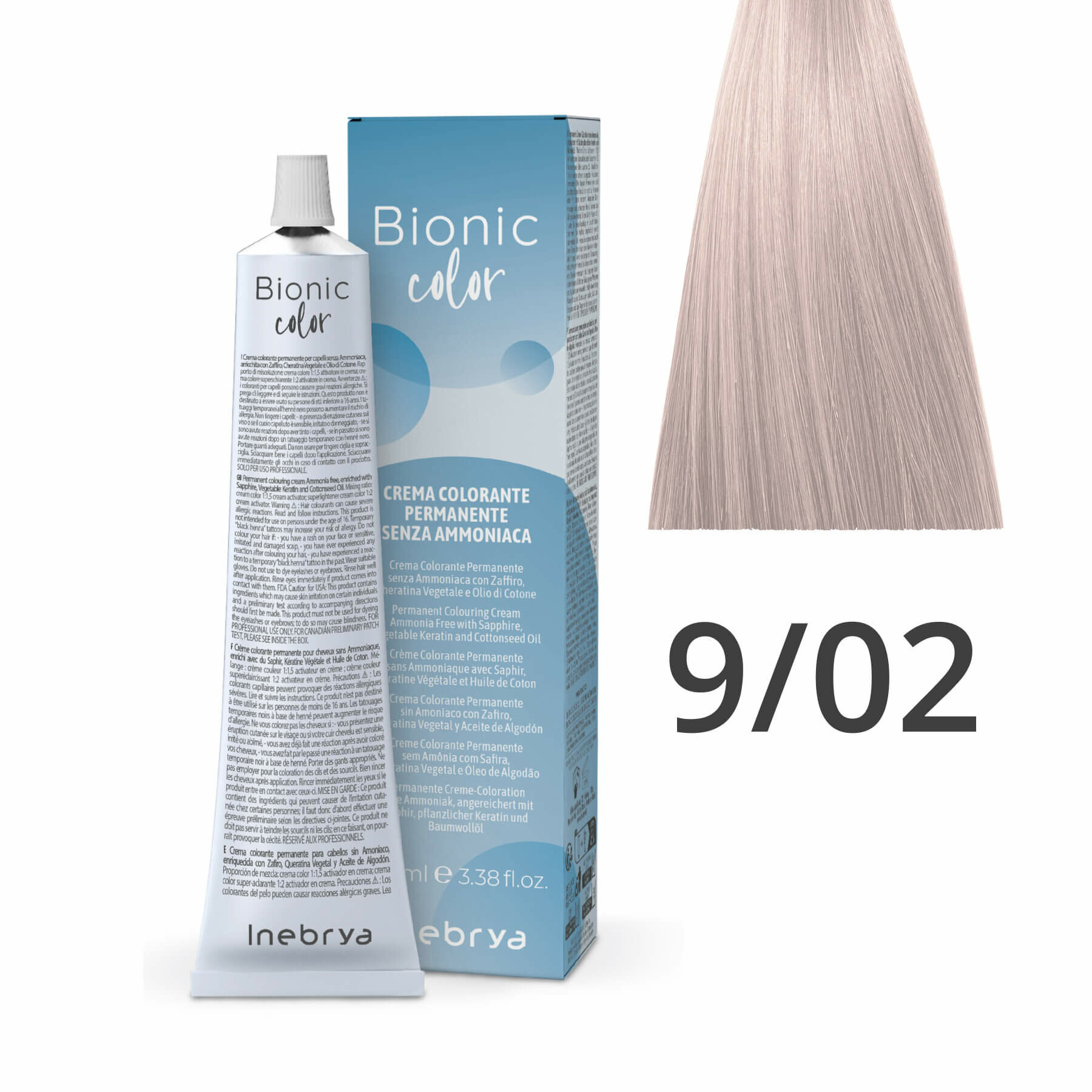 Краска для волос профессиональная без аммиака Inebrya Bionic Color 9/02 Блонд Натуральный перламутровый 100 мл