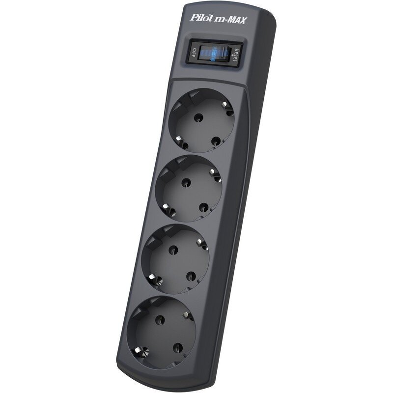 Сетевой фильтр ZIS Pilot m-MAX, 4 розетки, 3 м, 16 А, 150 Дж, темно-серый (144)