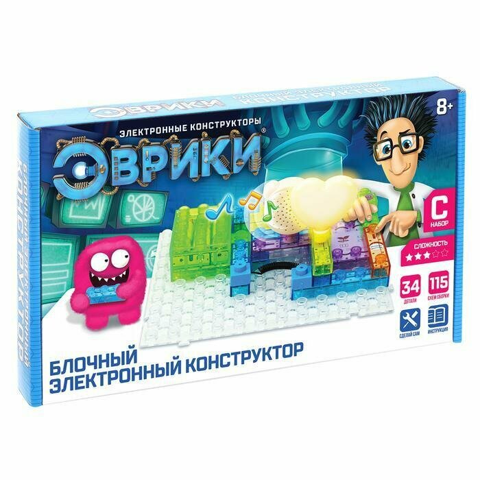 Электронный конструктор Эврики "В мире электроники", 115 схем, 34 детали, блочный (3584374)