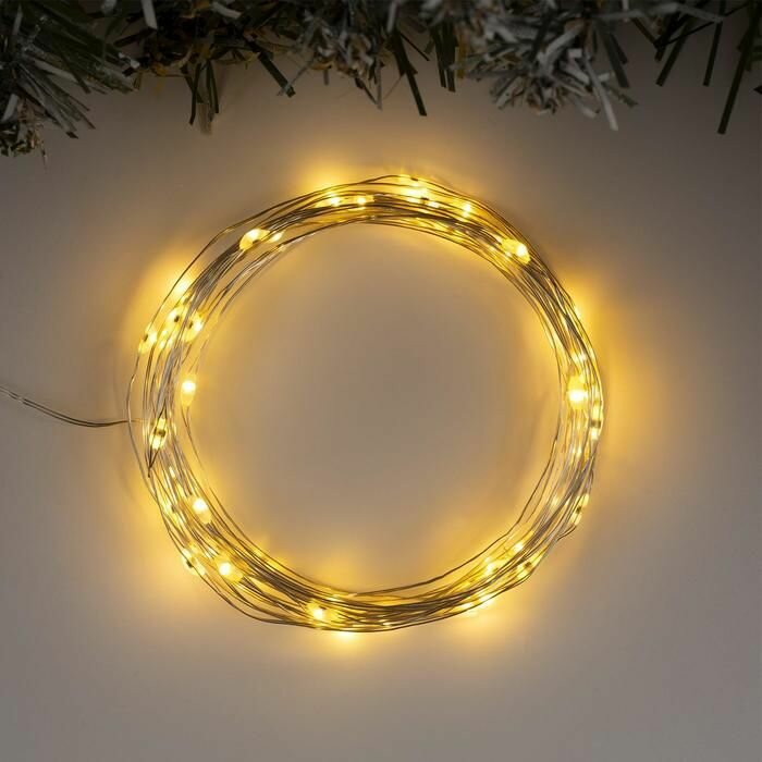 Гирлянда новогодняя Luazon Lighting "Нить", 5 м, роса, IP20, серебристая, 50 LED, свечение теплое белое-мульти, 2 режима, AAх3