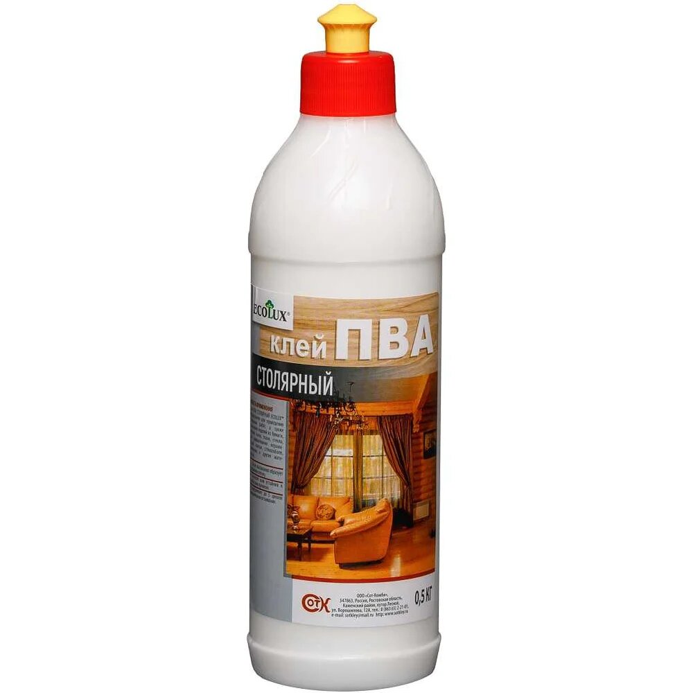 Клей ПВА столярный Ecolux 0,5 кг, проведения столярных работ