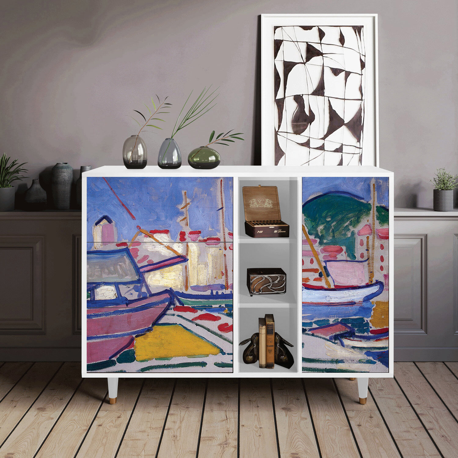 Комод - STORYZ - BS2 The Port of Collioure by Andre Derain , Разер - 125 x 97 x 48 см , Цвет корпуса - Белый