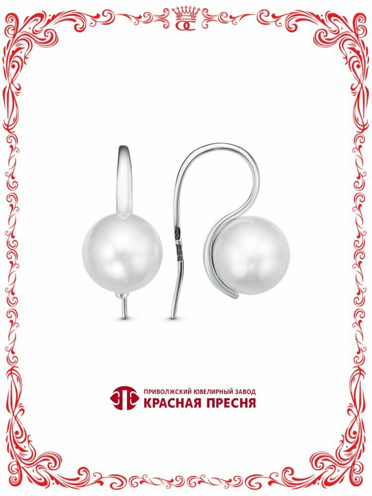 Серьги, серебро, 925 проба, оксидирование, жемчуг имитация