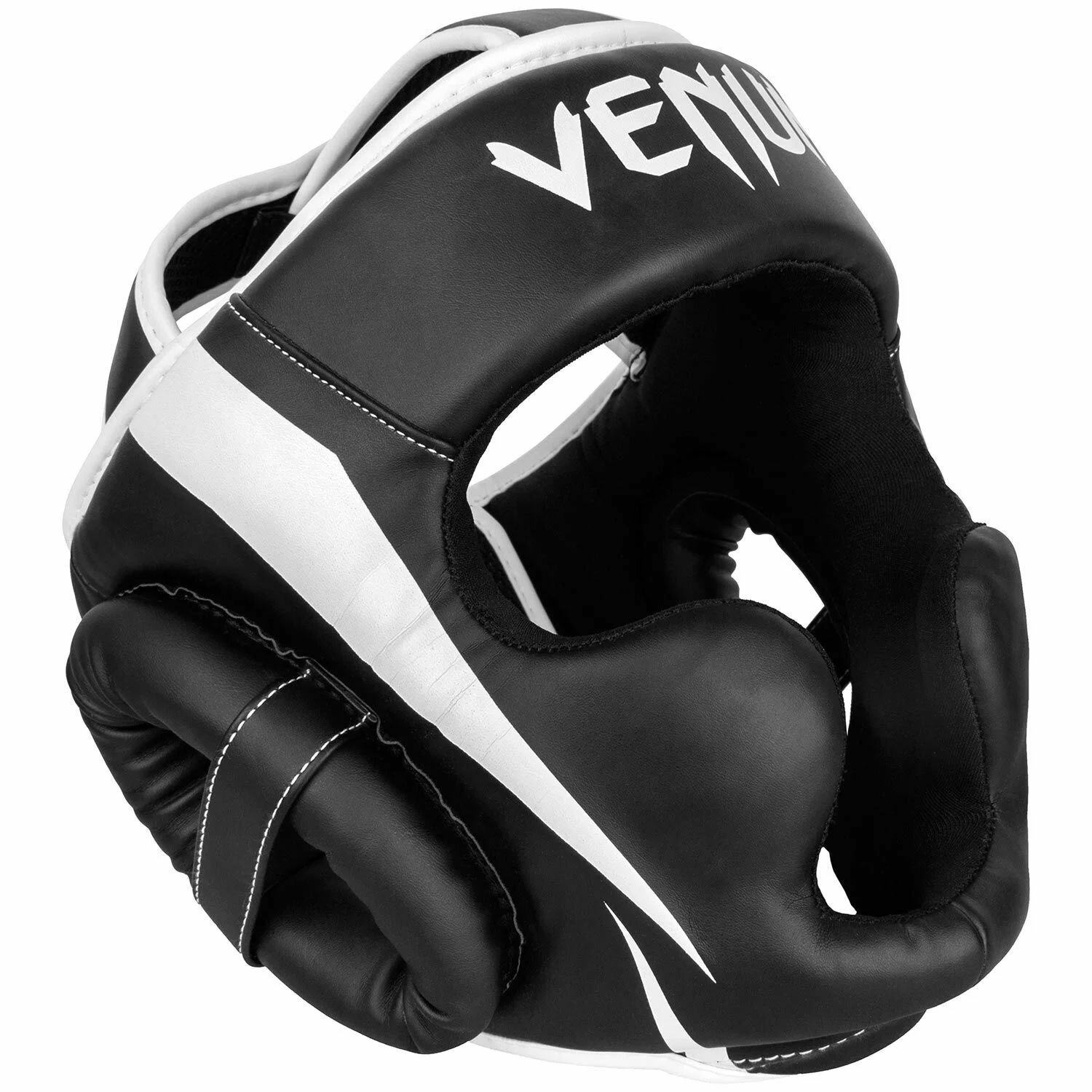 Боксерский шлем full face, фул фейс с защитой скул и подбородка Venum Elite - Black/White