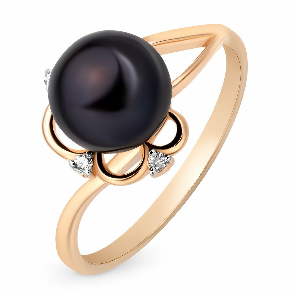 Кольцо, красное золото, 585 проба, родирование, фианит, жемчуг культивированный