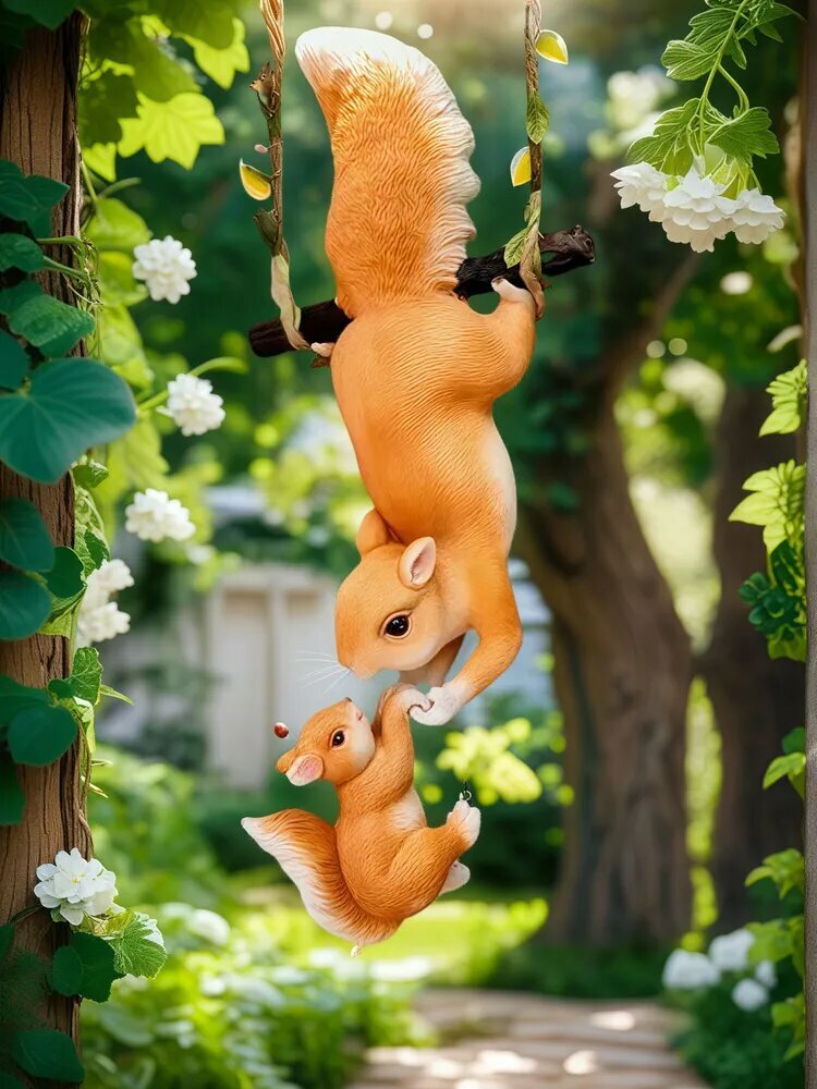 Украшения из смолы белки-матери и ребенка на открытом воздухе, подвески для садовых контейнеров