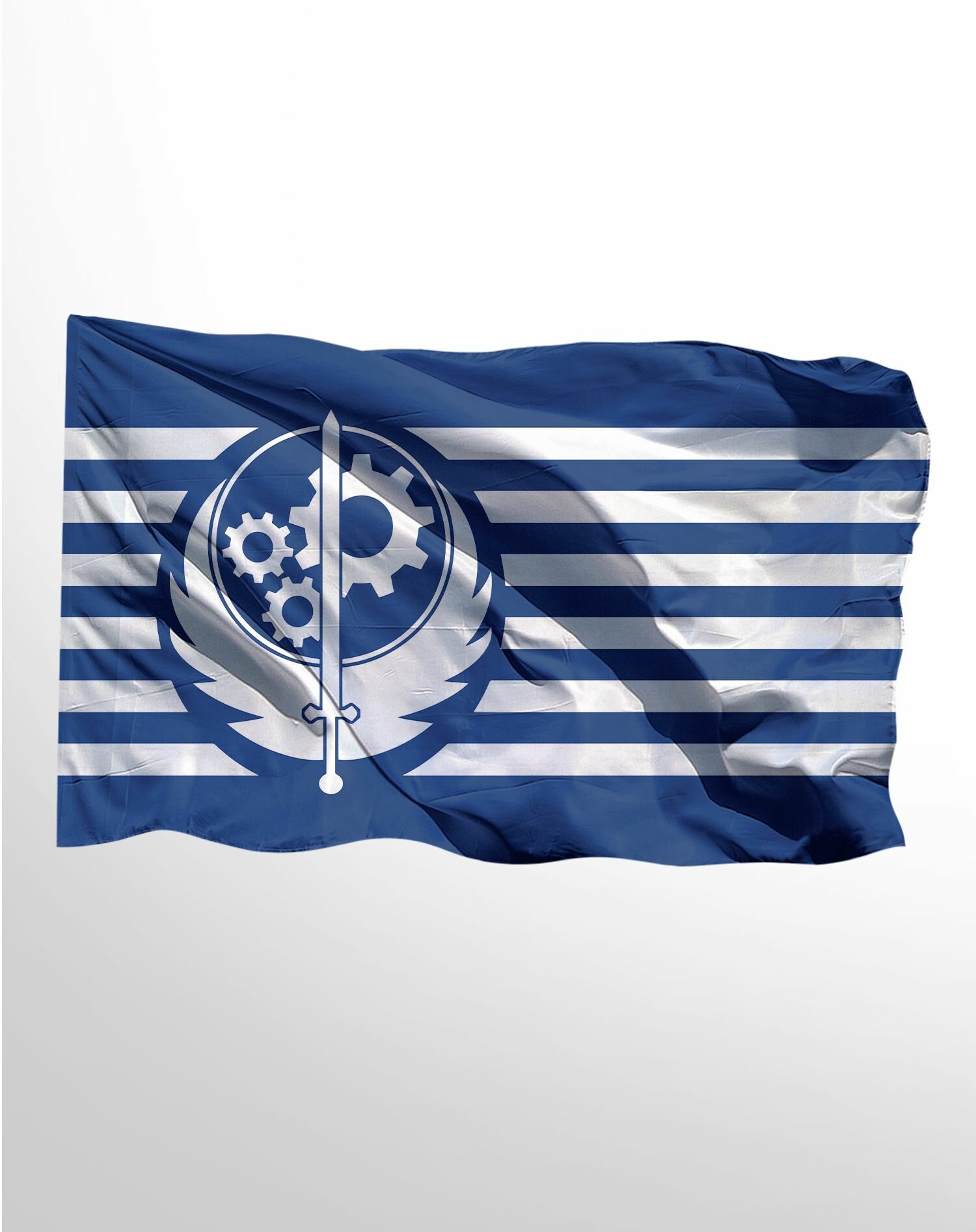 Флаг Братства Стали Fallout Фоллаут в синем цвете, 90х135 см на шёлке для ручного древка