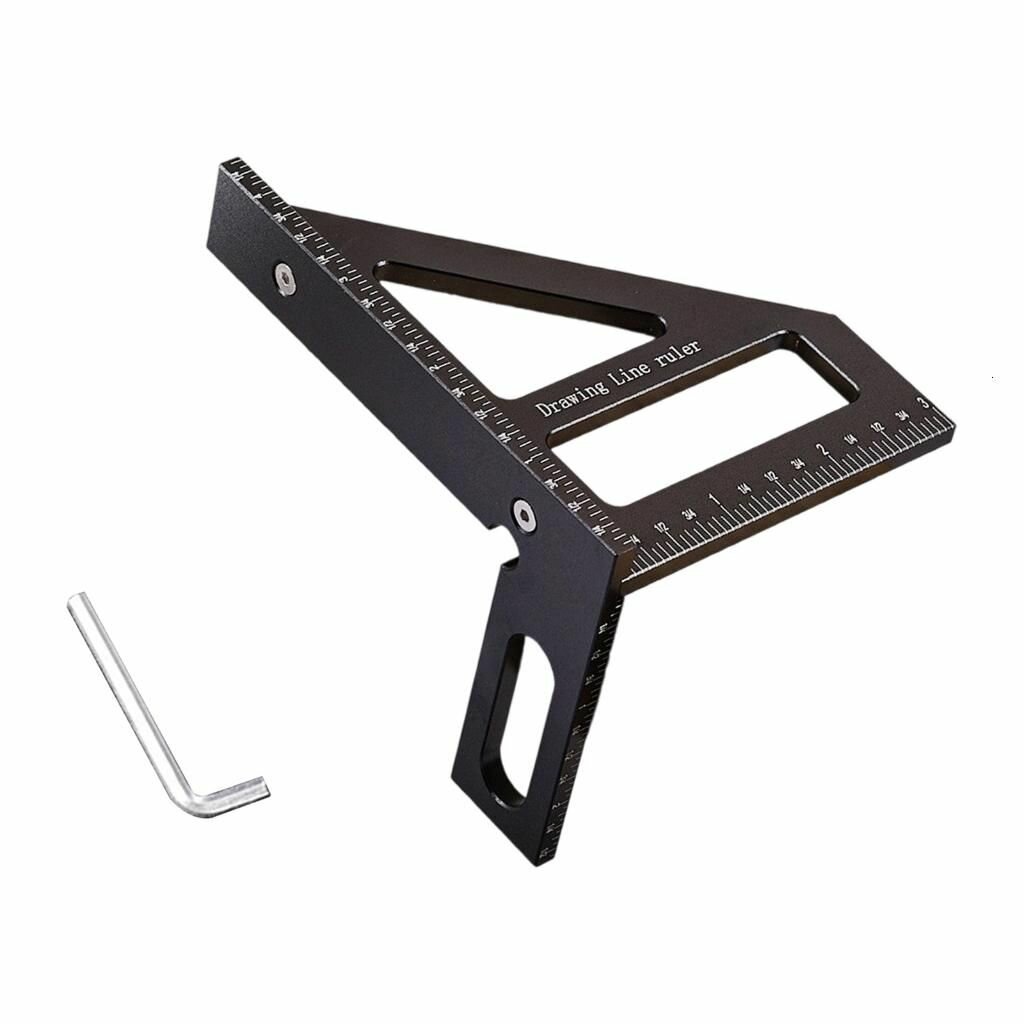 Малка, Деревообрабатывающая треугольная линейка из алюминиевого сплава со шкалой черного цвета-дюйм
