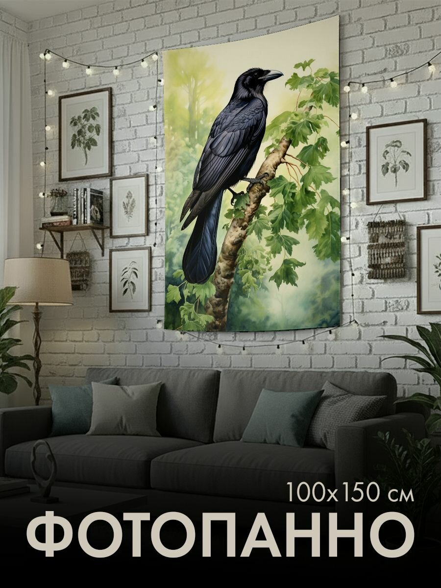 Панно тканевое PrintyFull / 100x150 см / ворона