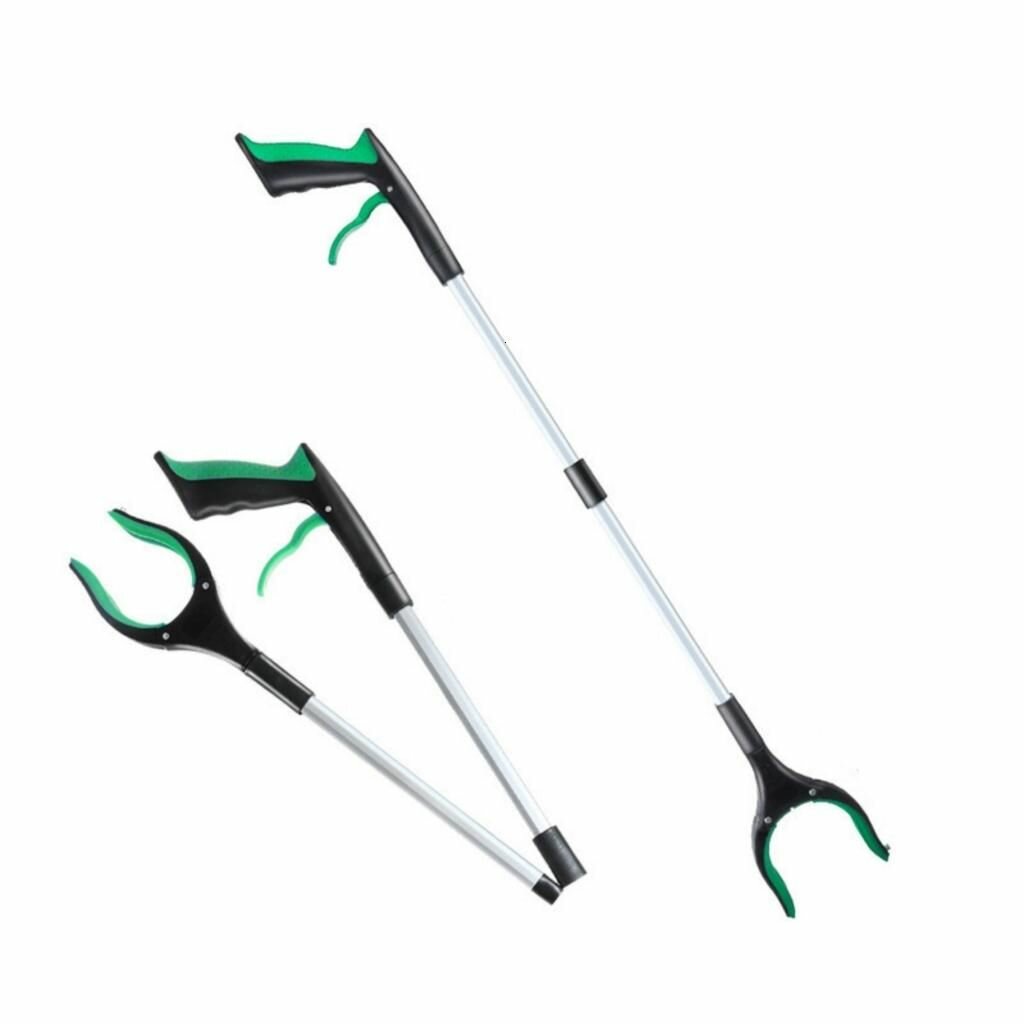Функциональные щипцы для мусора с алюминиевой конструкцией и противоскользящей ручкой для труднодоступных мест, Зеленый