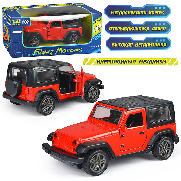 Машина игрушечная Funky Toys Красная с черной крышей die-cast, 1:32, открывающиеся двери, инерционный механизм FT1101-51