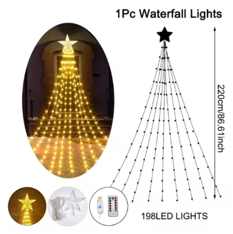 Светодиодная гирлянда "Водопад" 198 LED, Warm-usb