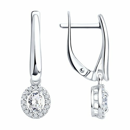 Серьги, серебро, 925 проба, родирование, бриллиант выращенный