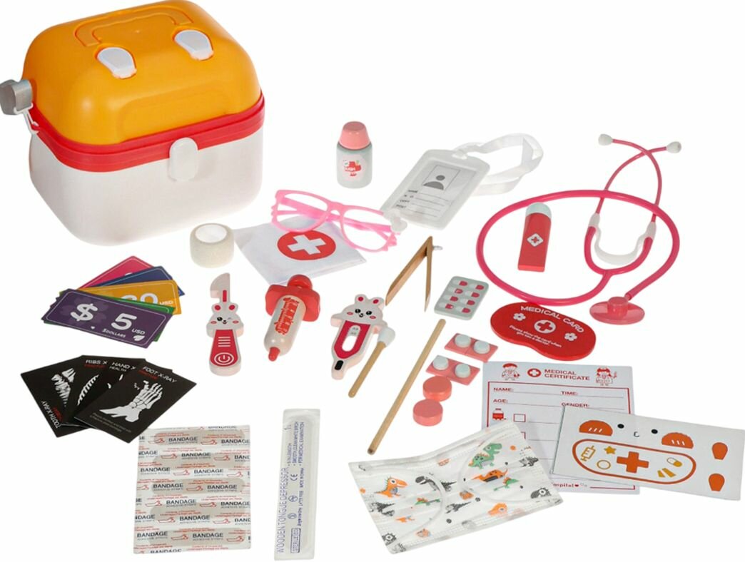 Детский набор врача в сундучке с ручкой, сюжетно-ролевая игра для детей, комплект игрушечных медицинских инструментов для юного доктора 22 предмета
