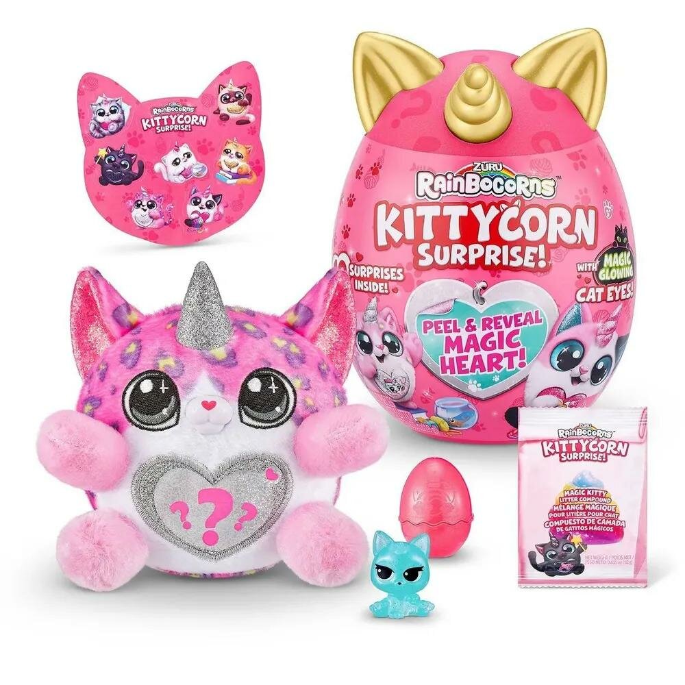 Игрушка--яйцо Rainbocorns Kittycorn blind box кукла, статичная фигурка для ролевых игр с растениями и животными, домашними питомцами, для девочек 3-12 лет, цвет разноцветный, высота 14 см, материал ткань и пластик, количество 1 штука, страна производства
