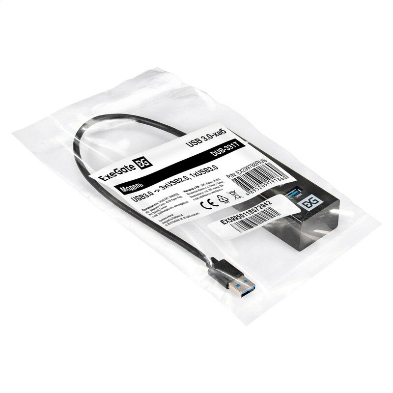 Хаб, разветвитель, USB 3.0 ExeGate DUB-331T USB 3 - port, ext(EX299788RUS)