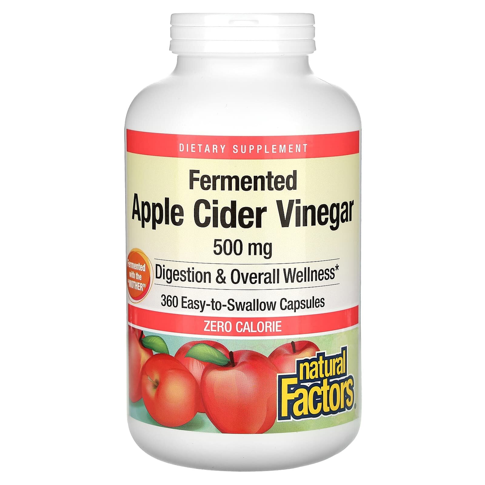 Яблочный уксус Natural Factors в капсулах Apple Cider, для пищеварения, без ГМО, 360 штук