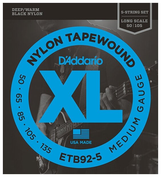 ETB92-5 Tapewound Комплект струн для 5-струнной бас-гитары, нейлон. опл, Medium, 50-135, D'Addario