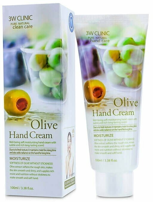 Крем 3W Clinic "Moisturizing Olive" для рук, увлажнение, питание, для всех типов кожи