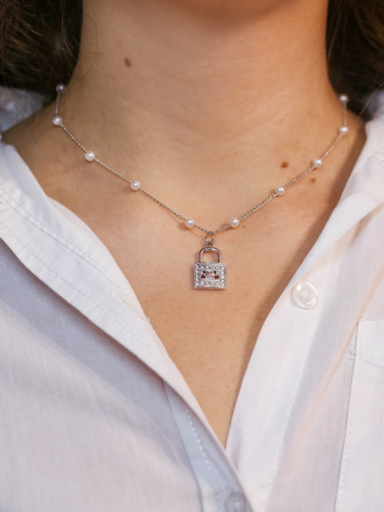 Чокер, жемчуг имитация, металл