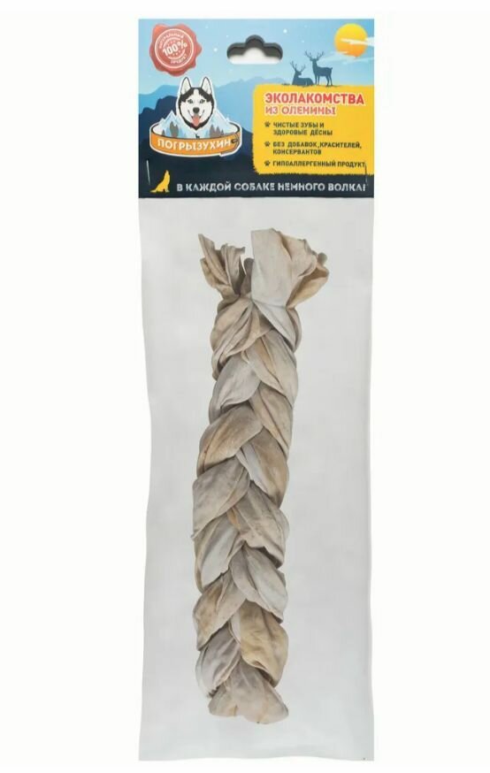 Погрызухин XL Лакомство для собак косичка из кожи северного оленя, 130 г