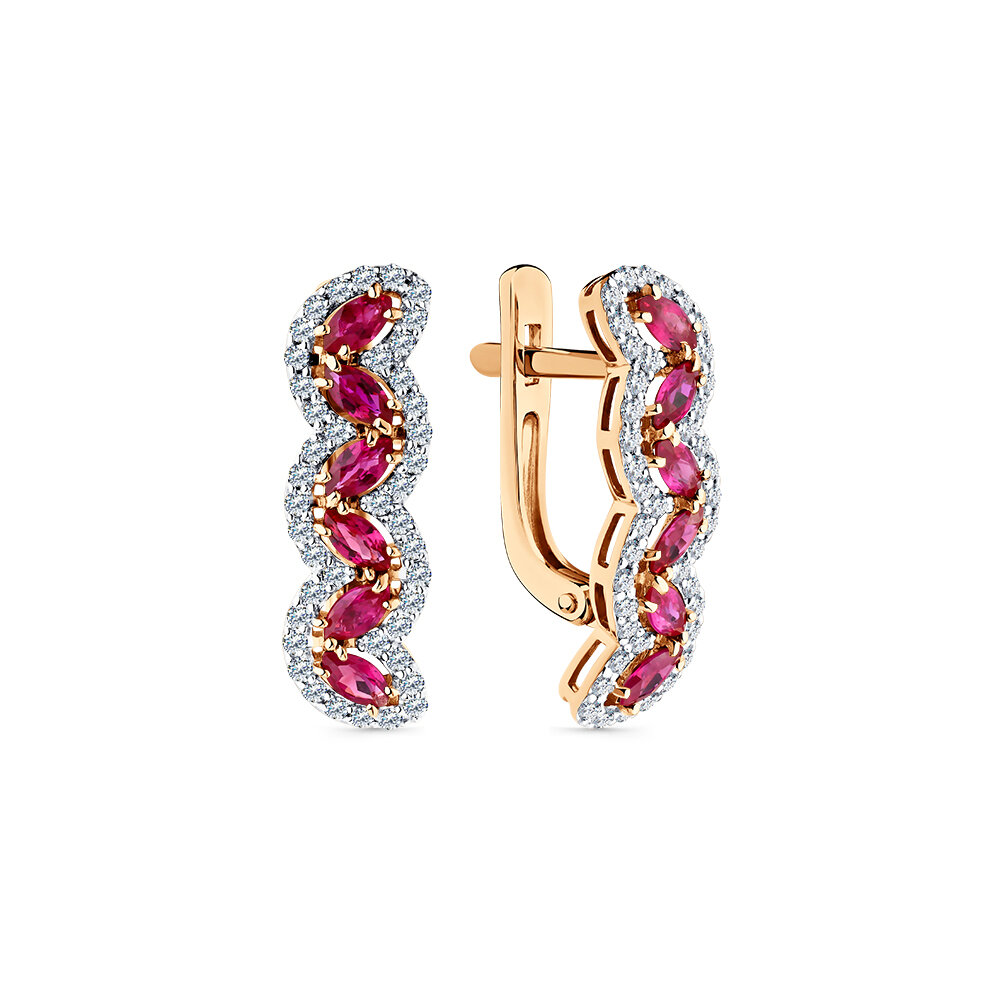 Серьги, красное золото, 585 проба, бриллиант, рубин