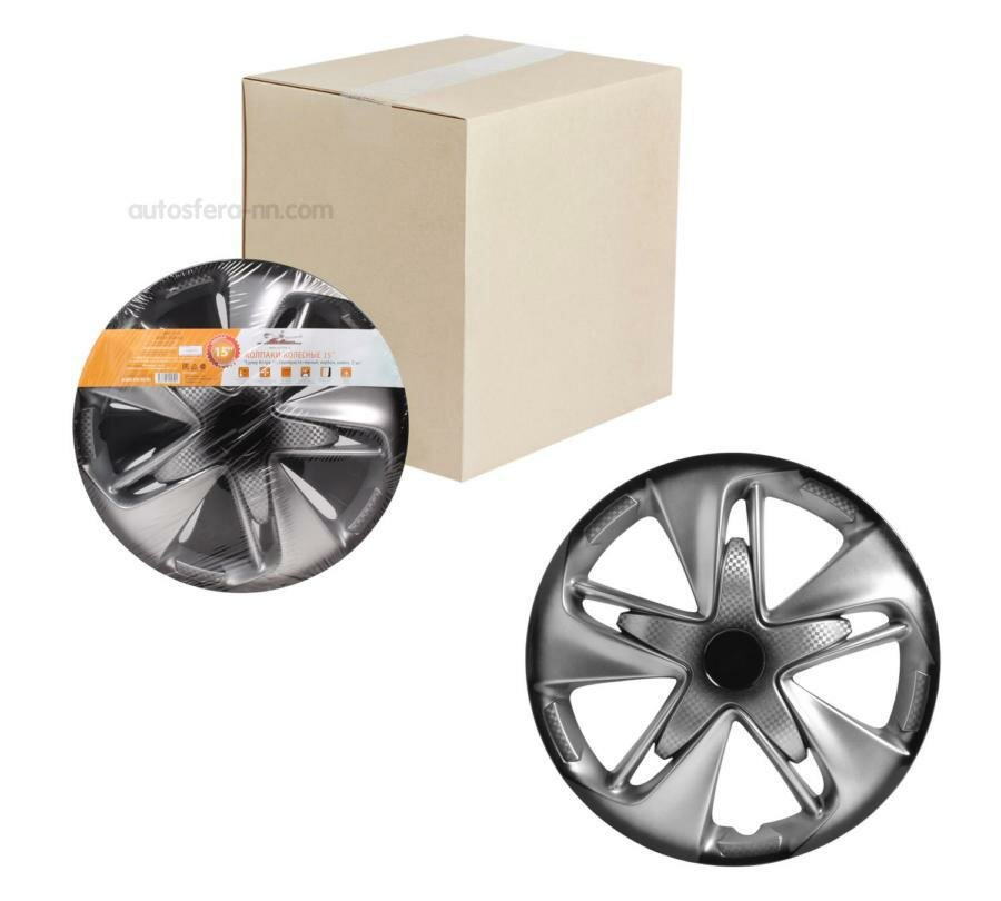 AIRLINE AWCC1525 Колпак колеса декоративный R-15 "Супер Астра +" серебристо-черный, карбон (к-т 2 шт) (AWCC-15-25)!