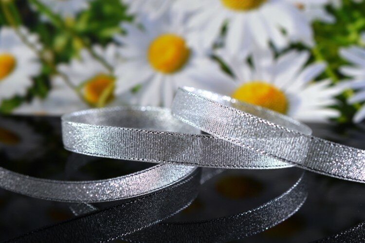 Лента металлизированная (парча) 12мм, цвет серебро, полиэстер/нейлон, 52-002, 1 метр