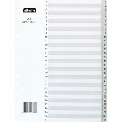 Разделитель листов из сер. пласт. с индексами Attache, А4, цифровой 1-31, 198678