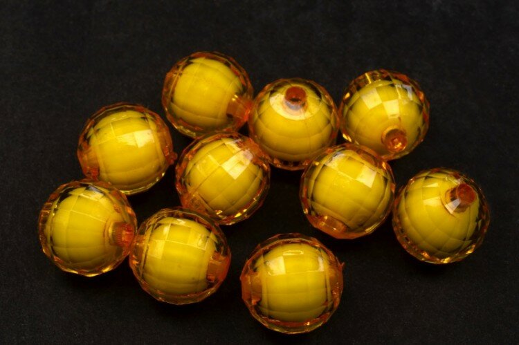 ОПТ Бусины акриловые круглые граненые 12мм, отверстие 2мм, цвет желтый, 531-023, 500 грамм