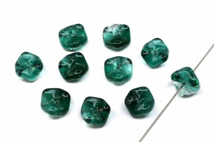 Бусина Цветочек 9х4мм, цвет зеленый, стеклянная, 735-220, 10шт