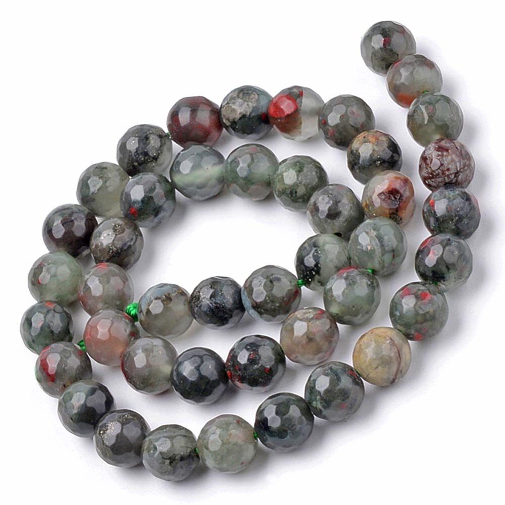 Натуральная бусина Гелиотроп (кровавая яшма) 0011079 шарик граненый 8 мм, цена за 10 шт.