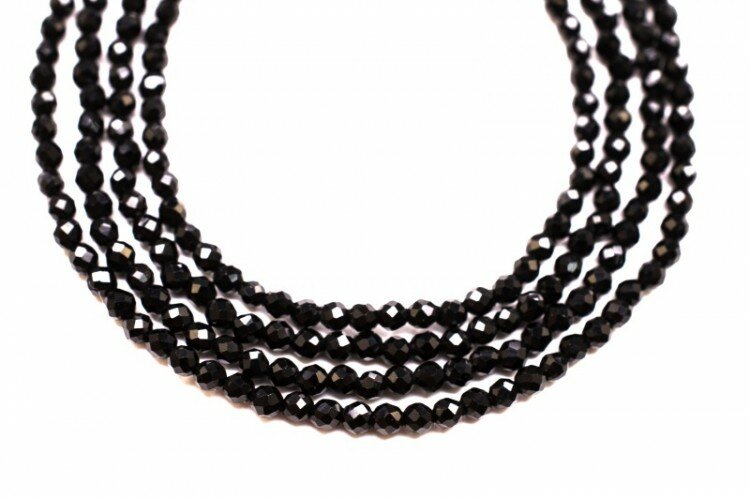 Бусина стеклянная граненая круглая 2мм, цвет черный, непрозрачная, 552-010, 1 нить (около 35см, около 185шт)