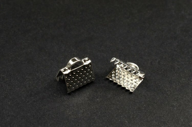 Зажим-концевик для лент/тесьмы 8х8х5мм, отверстие 2мм, цвет серебро, железо, 04-055, 10шт