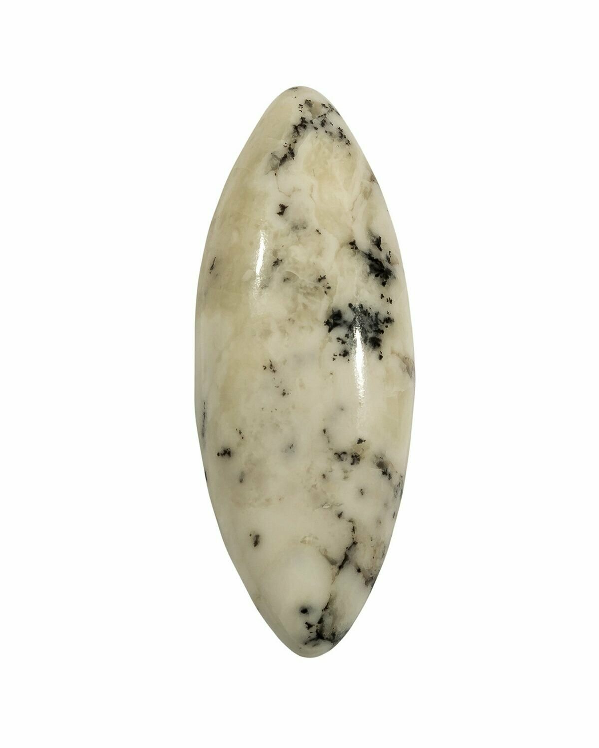 Кабошон из дендритового опала размером 36х14х6 мм.